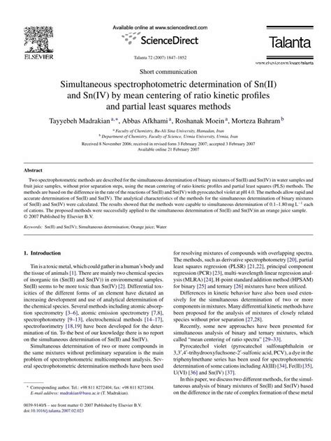 Pdf Simultaneous Spectrophotometric Determination Of Snii And Sniv