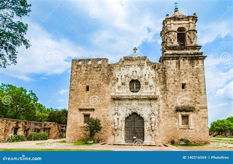 Facade Of The Mission San Jose Church In San Antonio Texas Stock Image
