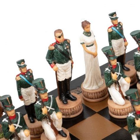 NAPOLEON IN RUSSIA: Handpainted Chess Set With Leatherette Chessboard ...