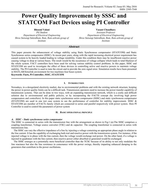 Power Quality Improvement By Sssc And Statcom Using Pi Controller Pdf Internet Of Things