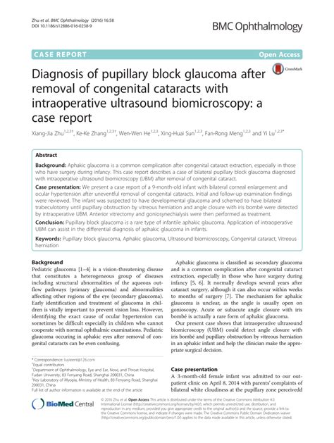 Pdf Diagnosis Of Pupillary Block Glaucoma After Removal Of Congenital Cataracts With
