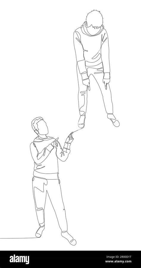 One Continuous Line Of Male Pointing With Finger At Another Man Thin
