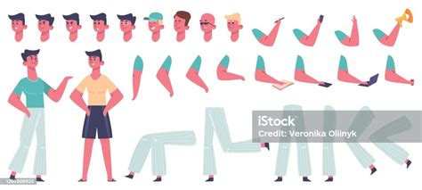남성 문자 생성자입니다 남자 몸 제스처 포즈 옷과 헤어 스타일 다른 다리 손과 얼굴 감정 벡터 일러스트 아이콘 세트 Diy에 대한 스톡 벡터 아트 및 기타 이미지 Istock