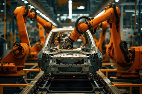 Premium Photo Assembly Line With Robots Building Car Frame