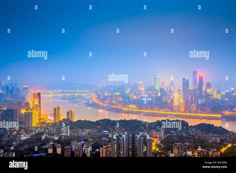 Chongqing China Downtown City Skyline Over The Yangtze River Stock