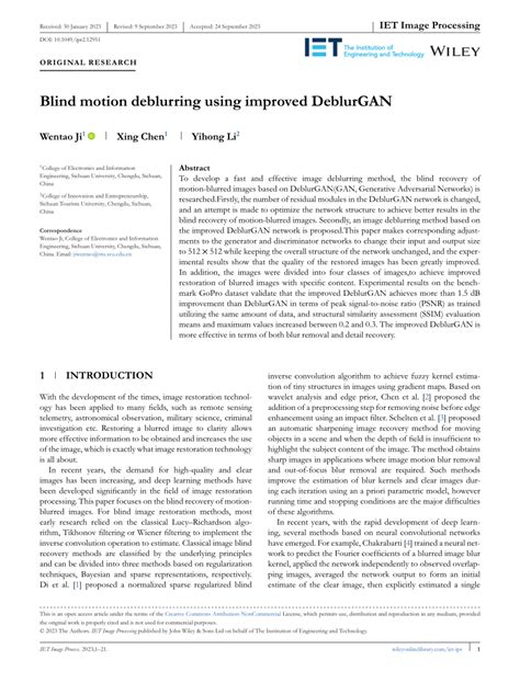 Pdf Blind Motion Deblurring Using Improved Deblurgan
