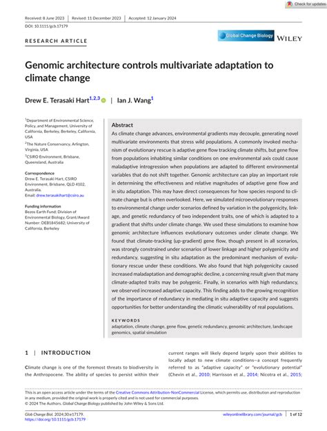 PDF Genomic Architecture Controls Multivariate Adaptation To Climate Change