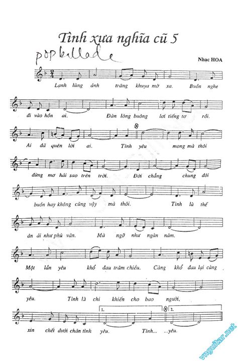 Sheet Nốt Nhạc Và Lời Tình Xưa Nghĩa Cũ 5 Sheet Nhạc Nốt Nhạc Hợp âm Vn Guitar