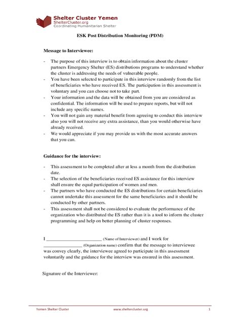 Fillable Online Post Distribution Monitoring For Shelter And Nfi Programming Fax Email Print