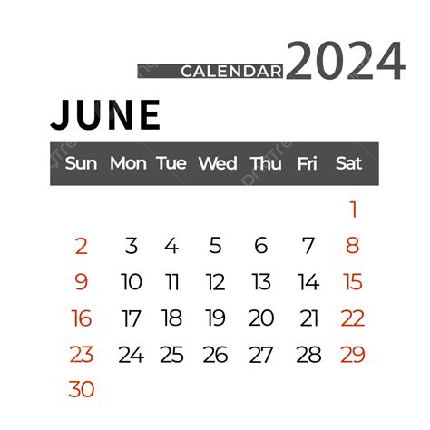 2024년 6월 간단한 달력 2024 6 월 캘린더 png 일러스트 및 벡터 에 대한 무료 다운로드 pngtree