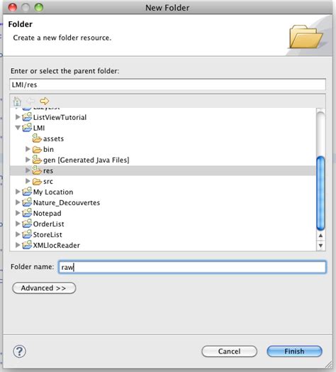 I Dont Have A Raw Folder In Eclipse After Making A New Android File