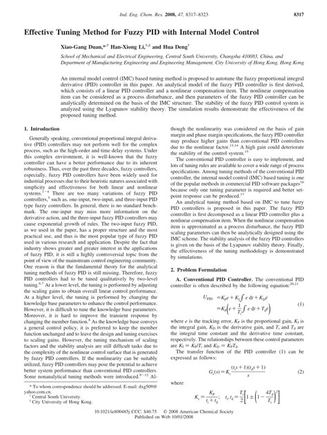 Pdf A Simple Tuning Method For Fuzzy Pid Control