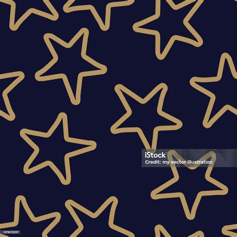 진한 파란색 배경에 골드 스타와 매끄러운 패턴 직물 배경 옷 포장지 웹 사이트 및 벽지에 대한 벡터 디자인 패션 일러스트 핸드 그린 매끄러운 패턴 0명에 대한 스톡 벡터