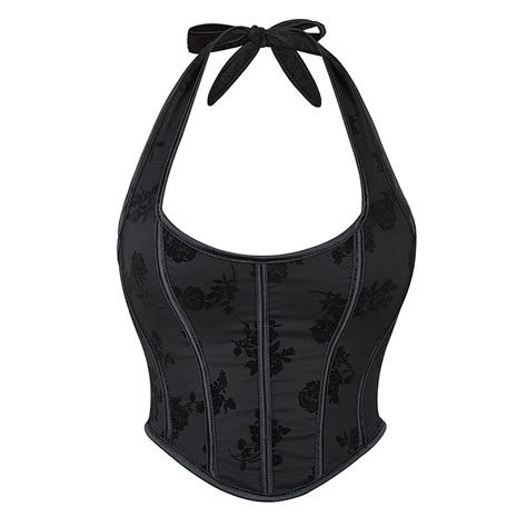 Aboser Womens Corset Lingerie Set Steampunk Corset Halter Lace Up Boned Bustier Top And G