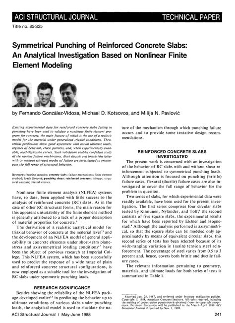 Pdf Symmetrical Punching Of Reinforced Concrete Slabs An Analytical