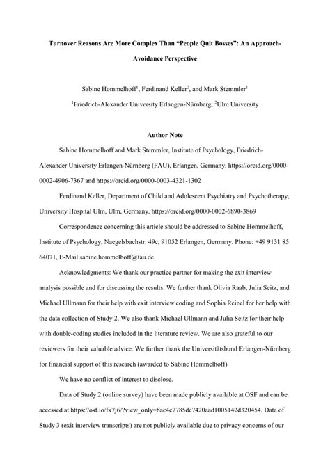 Pdf Turnover Reasons Are More Complex Than “people Quit Bosses” An Approach Avoidance Perspective