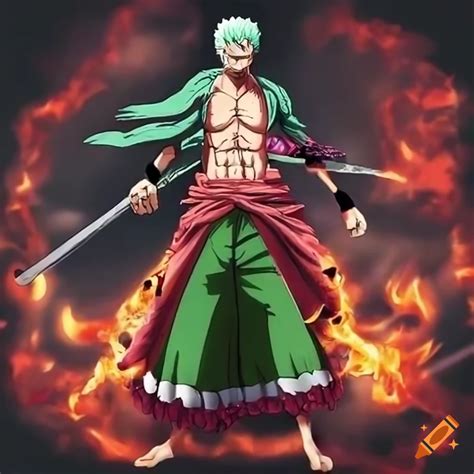 Zoro Full Body 4k Hd With Effect Dark Fire With Luffy With Smile On Craiyon