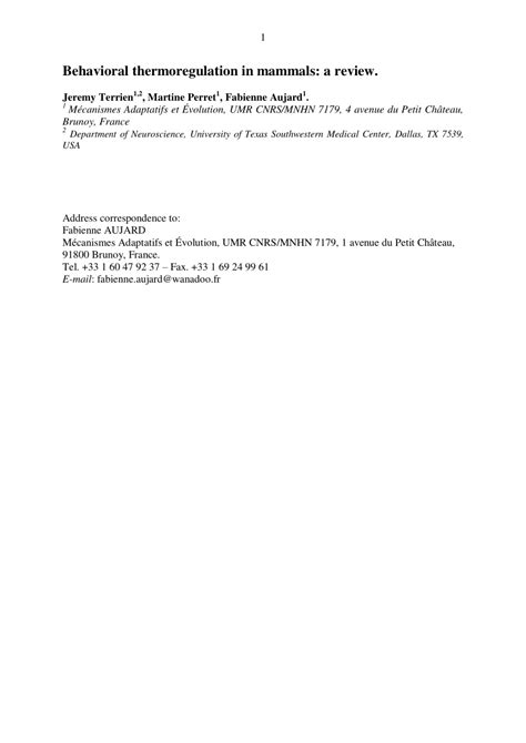 Pdf Behavioral Thermoregulation In Mammals A Review