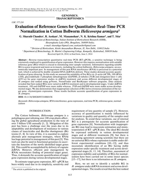Pdf Evaluation Of Reference Genes For Quantitative Real Time Pcr Normalization In Cotton