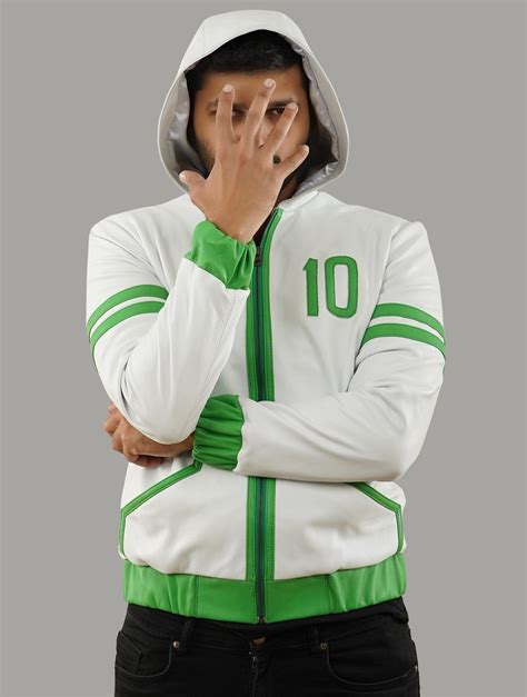 Handmade Ben 10 Omniverse Inspired Green And White Hooded Cosplay Leat