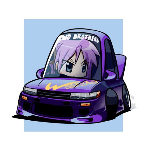 Safebooru 1girl Absurdres Blue Eyes Border Car Chibi Drifting Driving