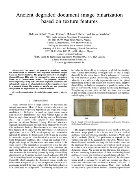 Pdf Ancient Degraded Document Image Binarization Based On Texture Features