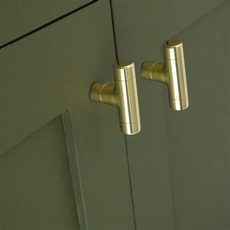 Brass High Polish T Knob Drawer Pull Cabinet Hardware Brass Kitchen