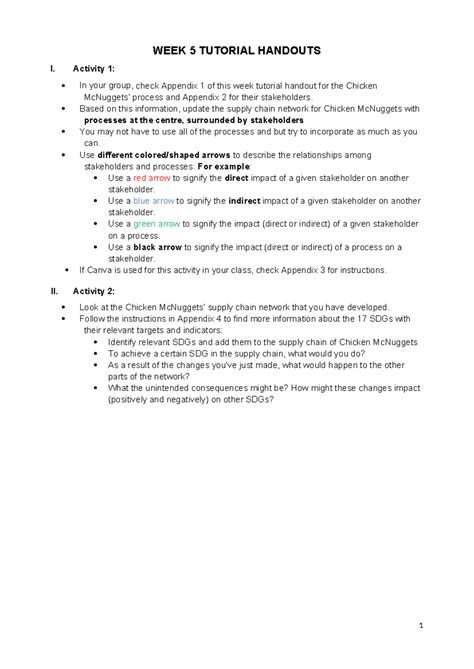 Week 5 Tutorial Handout Week 5 Tutorial Handouts I Activity 1 In Your Group Check Appendix