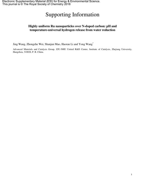 Pdf Highly Uniform Ru Nanoparticles Over N Doped Carbon Ph And Temperature Universal Hydrogen