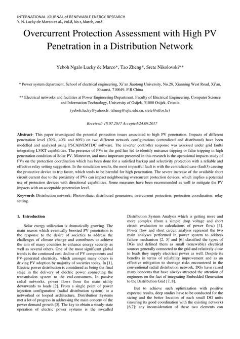 Pdf Overcurrent Protection Assessment With High Pv Penetration In A Distribution Network