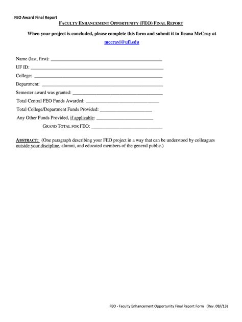 Fillable Online Faculty Enhancement Opportunity Feo Final Report Fax Email Print Pdffiller