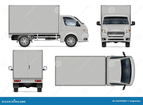 Box Truck Vector Mockup Isolated Vehicle Template Side Front Back Top View Stock Vector