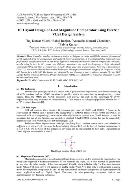 Ic Layout Design Of 4 Bit Magnitude Comparator Using Electric Vlsi