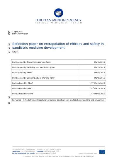 Reflection Paper On Extrapolation Of Efficacy And Safety In Paediatric Medicine Development