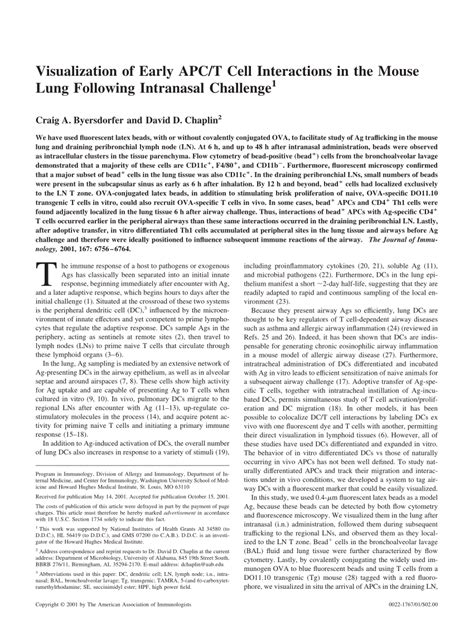 Pdf Visualization Of Early Apc T Cell Interactions In The Mouse Lung Following Intranasal