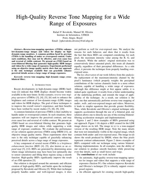 pdf high quality reverse tone mapping for a wide range of exposures