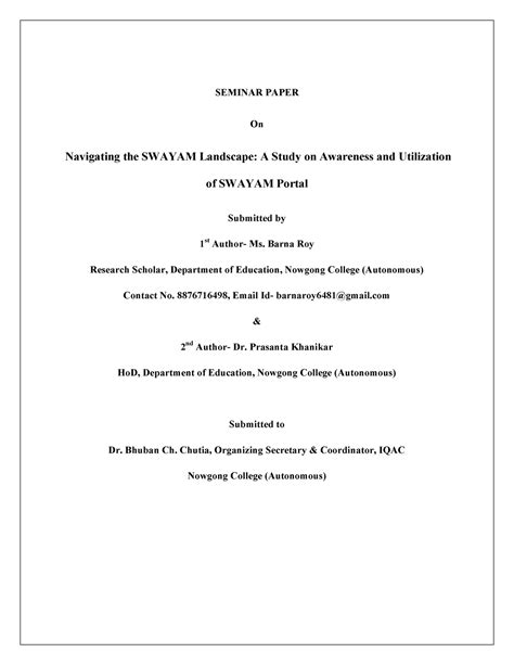 Navigating The Swayam Landscape Seminar Paper On Navigating The