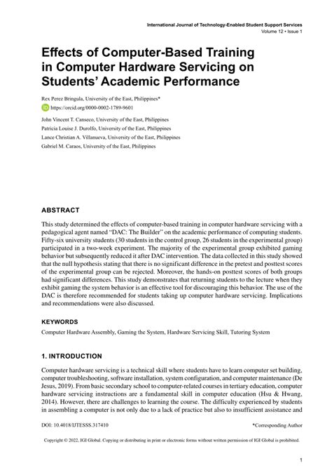 pdf effects of computer based training in computer hardware servicing