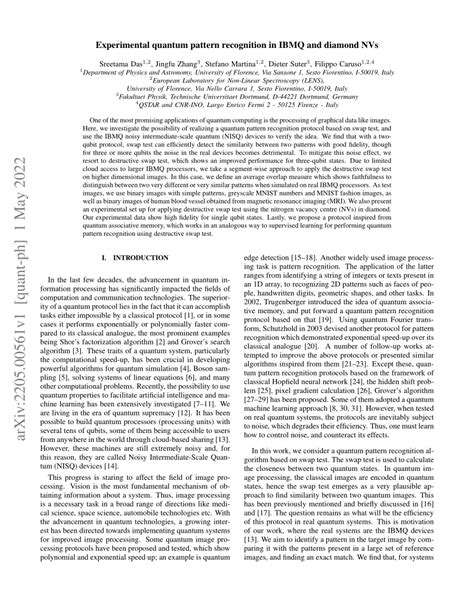 pdf experimental quantum pattern recognition in ibmq and diamond nvs