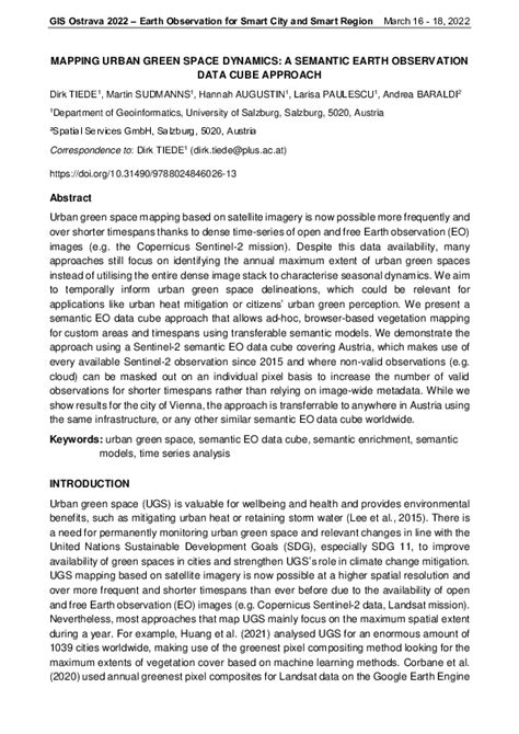 Pdf Mapping Urban Green Space Dynamics A Semantic Earth Observation Data Cube Approach