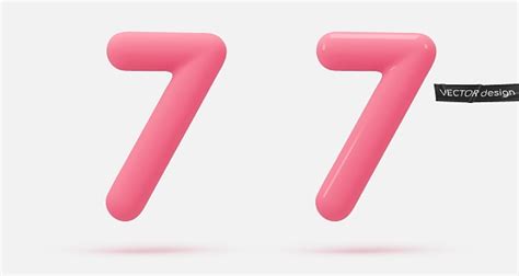 분홍색 아이콘 3d 렌더링 번호 7 7 기호 사실적인 디자인 요소 엽서 아이콘 포스터 배너 웹 디자인 예술에 대 한 흰색 배경에 고립 된 벡터 일러스트 레이 션 0명에 대한