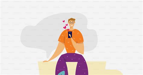 젊은 남성 캐릭터는 스마트폰을 통해 채팅하고 커피를 마신다 휴대폰으로 소셜 미디어 네트워크를 사용하여 메시지를 보내는 남자 벡터 플랫 그림 벡터 Unsplash의