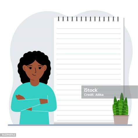 큰 메모장이나 큰 노트북 옆에있는 어린 소녀 노트북을 채우고 노트를 쓰는 개념 개선에 대한 스톡 벡터 아트 및 기타 이미지 개선 계획 다이어리 Istock
