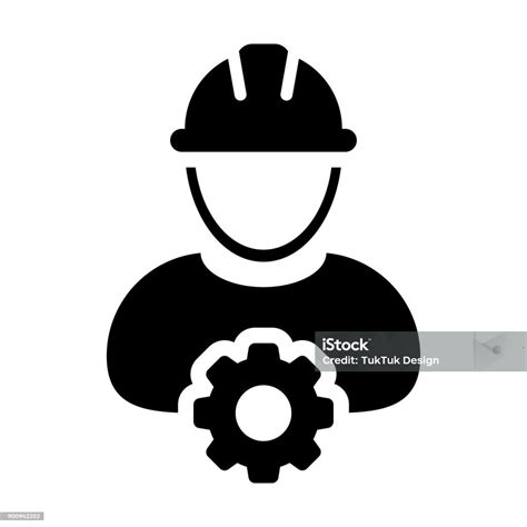 서비스 아이콘 벡터 남성 사람 작업자 아바타 프로필 엔지니어링 지원에 장치 장부 바퀴와 문양 그림 기호에 하드 모자 건설업자에 대한 스톡 벡터 아트 및 기타 이미지 Istock