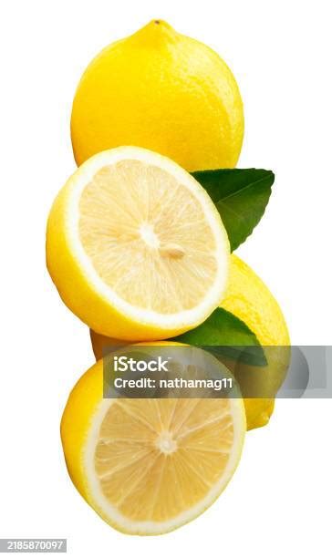 노란색 레몬 과일 반쪽 조각 녹색 잎 절연 흰색 배경 잘기 경로 포함의 평면도 0명에 대한 스톡 사진 및 기타 이미지 0명 감귤류 과일 개체 그룹 Istock