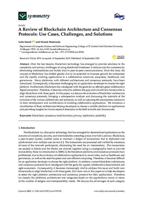Pdf Article A Review Of Blockchain Architecture And Consensus Protocols Use Cases Challenges