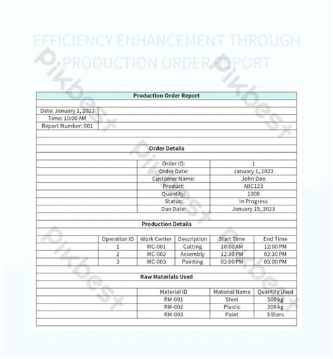 أمر الإنتاج تصنيع Excel قالب Xls أو Xlsx تحميل مجاني Pikbest
