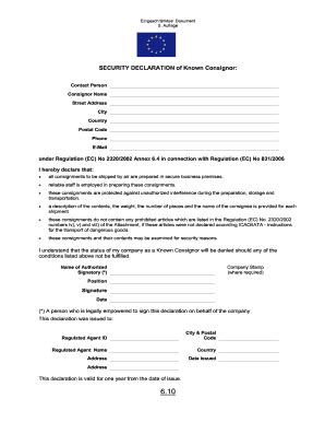 Fillable Online SECURITY DECLARATION Of Known Consignor Panalpina Fax Email Print PdfFiller