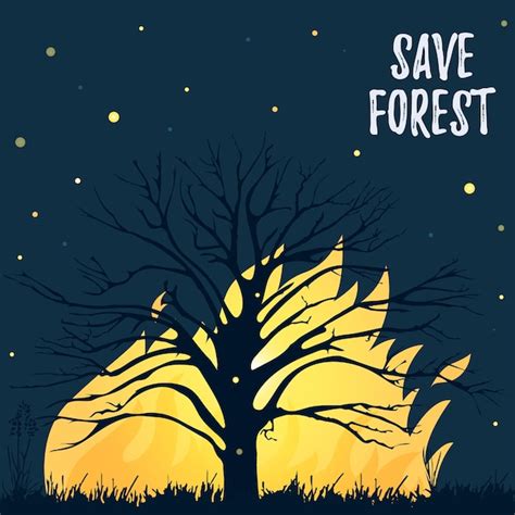 Premium Vector Eco Poster Save Forests Burning Tree Silhouette