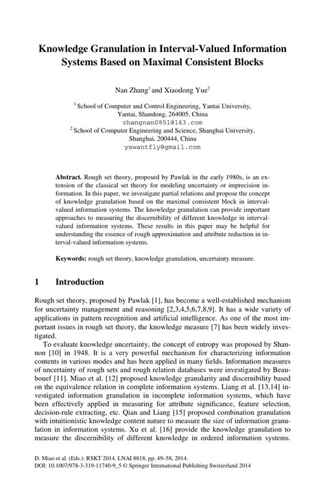 Pdf Granulation In Interval Valued Information Systems Based On